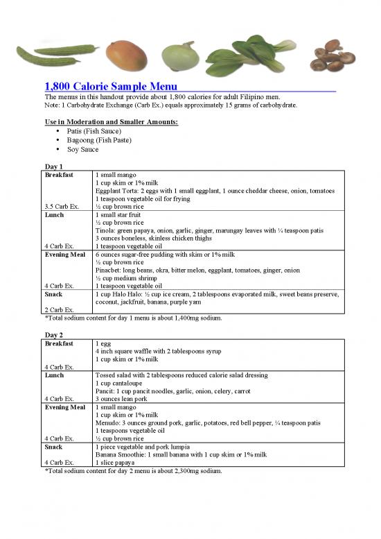 Calories Pdf 131120 | Sample Meal Plan Filipino Men
