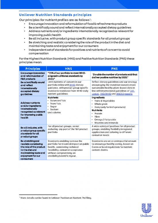 Nutrition Pdf 131442 | Unilever Nutrition Standards Booklet