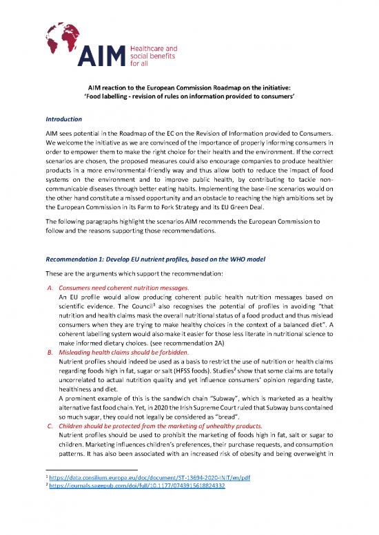 Food Labelling Pdf 133157 | Aim Reaction Labelling Roadmap Final