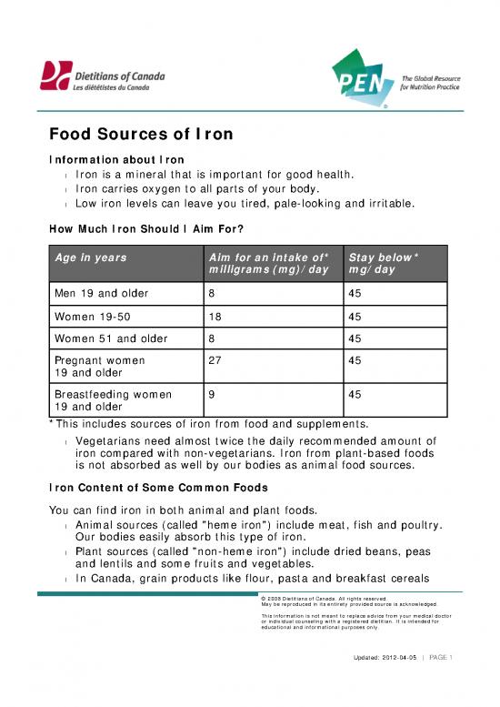 Food Sources Of Iron