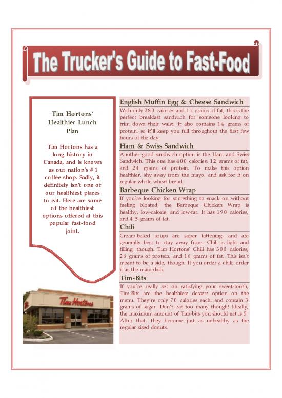Calories Pdf 133688 | Handout Version Truckers Guide To Fast Food