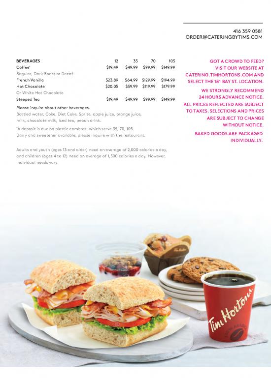 Brookfield Place Office Eats Digital Menu Tim Hortons