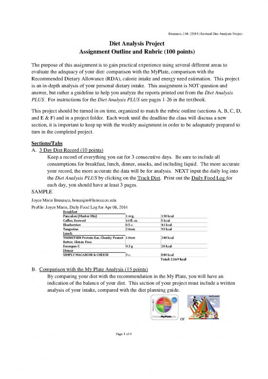 Diet Analysis Project Rubric Diet Analysis Project Rubric