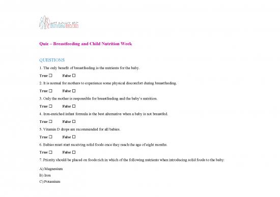 Nutrition Therapy Pdf 135584 | Tool Breastfeeding Week Quiz