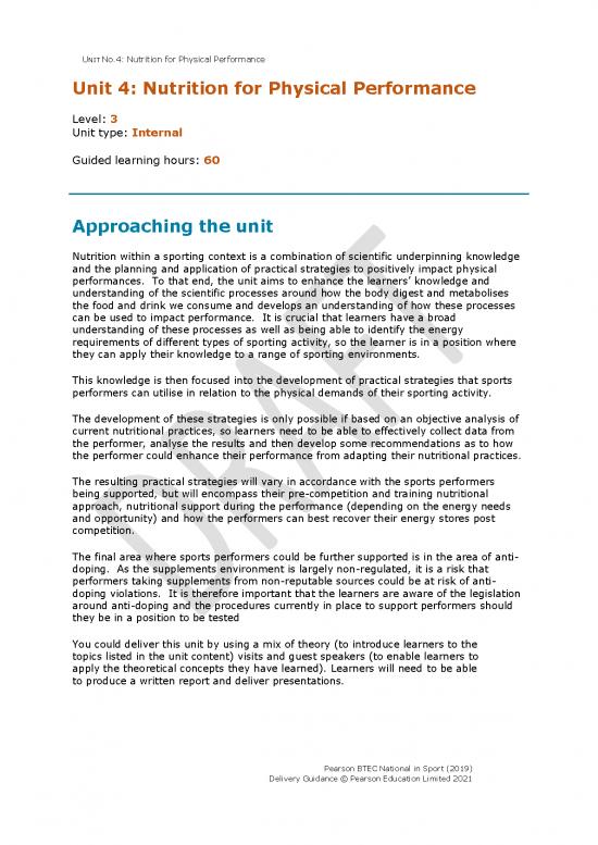 Food Nutrition Pdf 135799 | Unit 4 Nutrition For Physical Performance ...