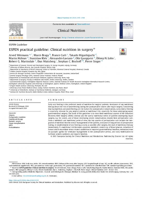 Surgical Nutrition Pdf 140510 | Espen Practical Guideline Clinical Nutrition In Surgery