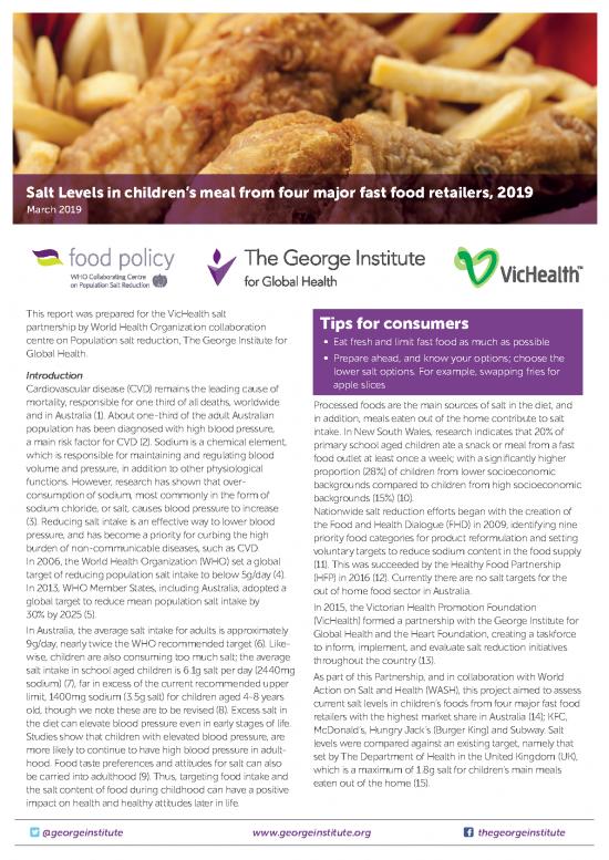 Fast Food Pdf 139268 | Salt Levels In Childrens Meal Key Findings ...