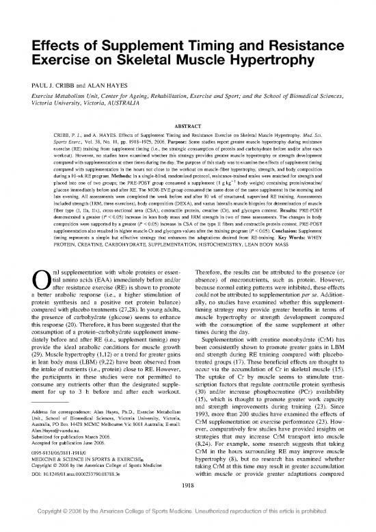 Supplement Timing And Resistance Exercise