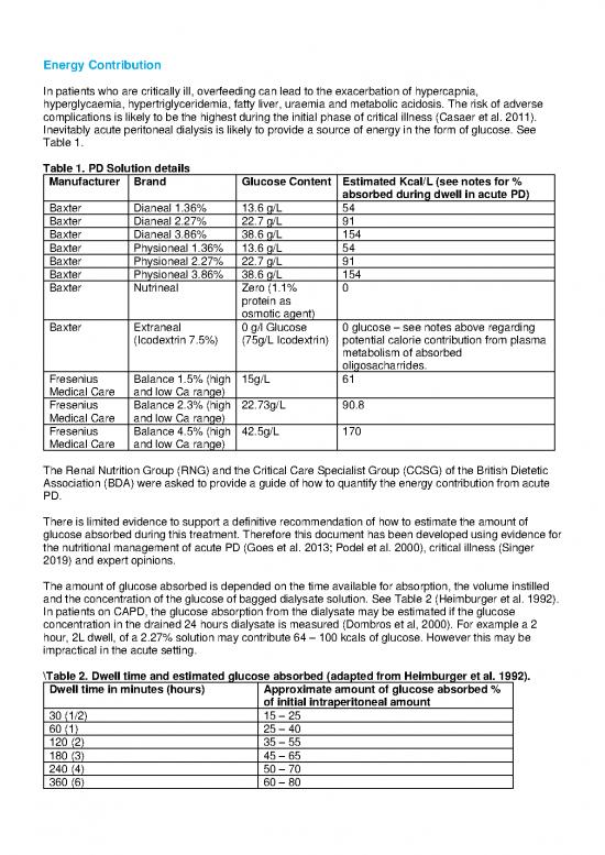 Nutritional Considerations For Acute Peritoneal Dialysis In Acute ...