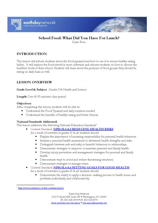 School Food Lesson Plan