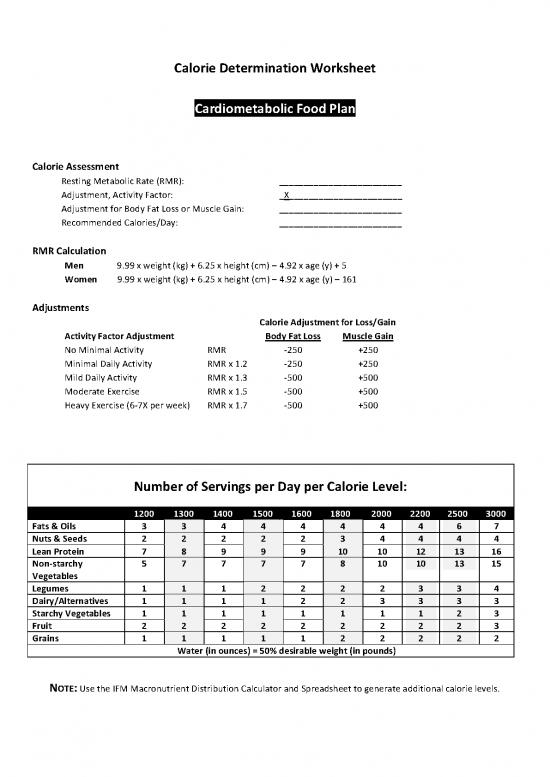 Calories In Food Pdf 144077 | Cmfp Calorie Determination Worksheet