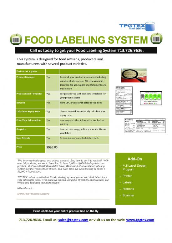 Food Labeling System