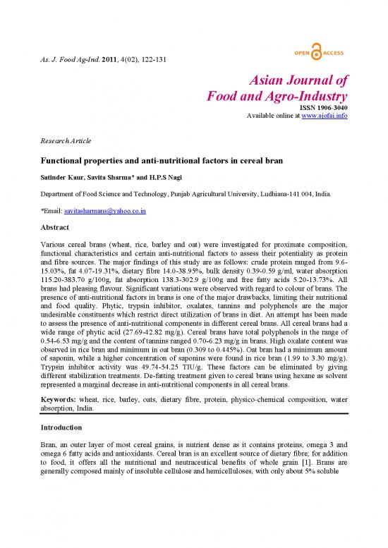 Anti Nutritional Factors Pdf 143275 | Functional Properties And Anti Nutritional Factors In ...
