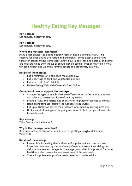 Healthy Eating Key Messages Hand Out