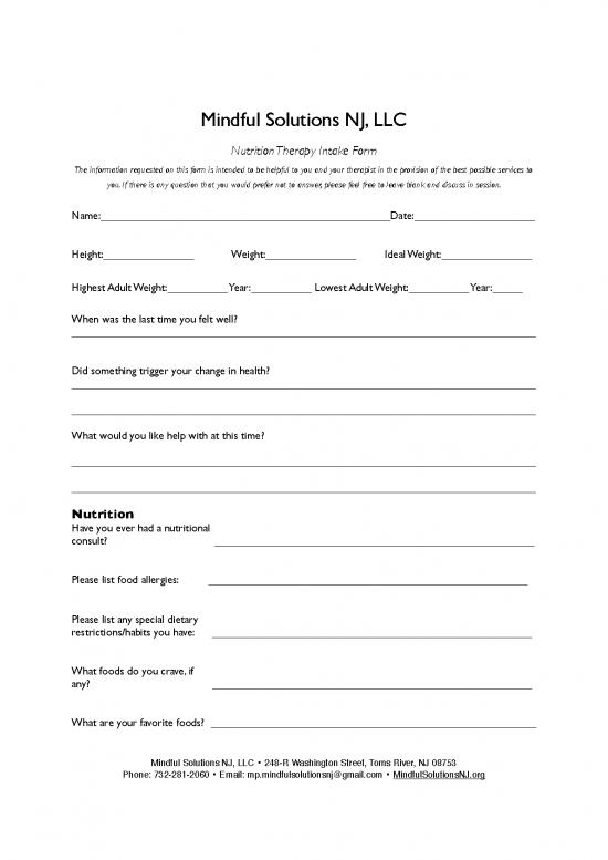 Nutrition Information Pdf 147375 | Nutrition Therapy Intake Form 3 Day ...