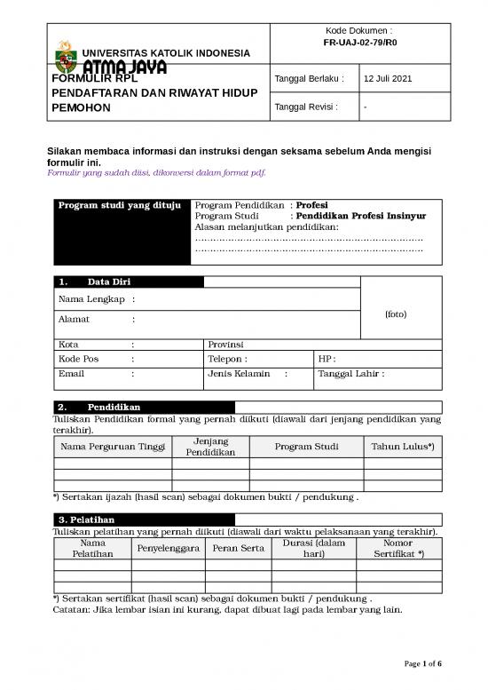 Pendidikan Pdf 15496 | Form Rpl Pendaftaran Dan Riwayat Hidup