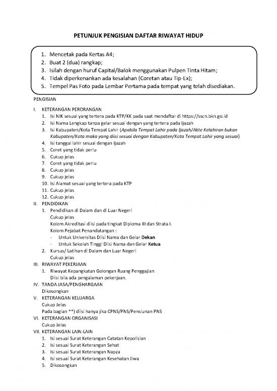 Petunjuk Pengisian Drh | File - Daftar Riwayat Hidup Id 15713