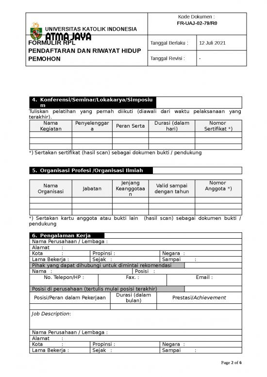 Pendidikan Pdf 14170 | Form Rpl Pendaftaran Dan Riwayat Hidup