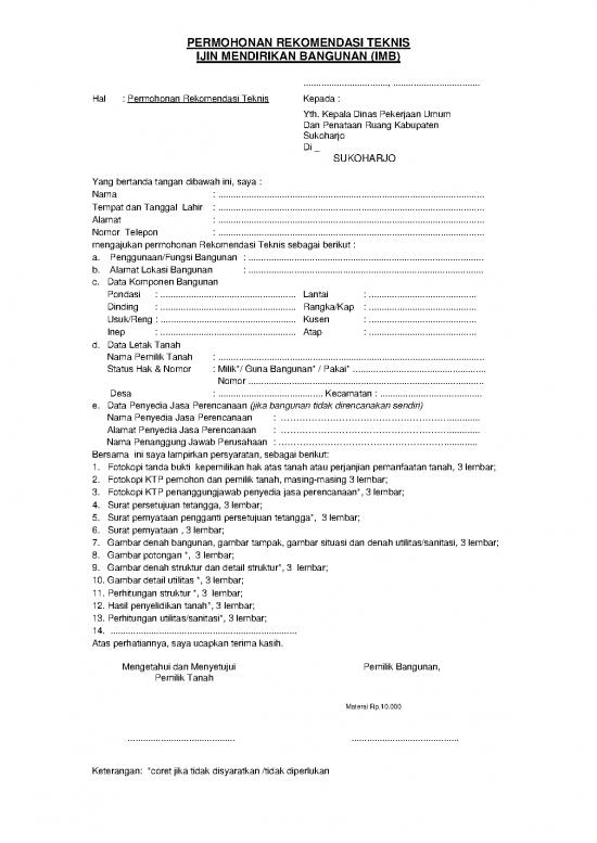 File - Surat Keterangan Id 14986 | Formulir Rekomendasi Teknis Imb