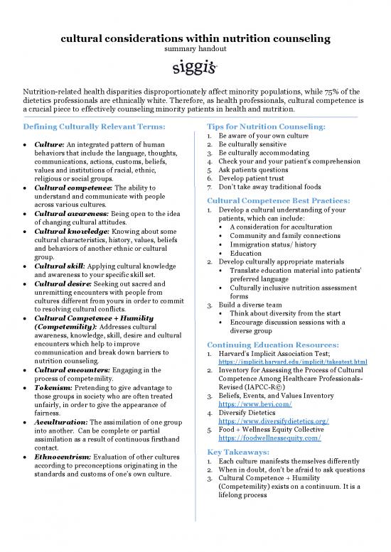 Cultural Considerations Summary Handout Final