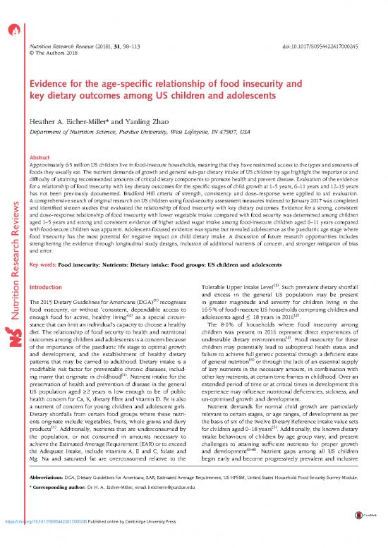 Nutrition Research Pdf 149891 | Evidence For The Agespecific ...
