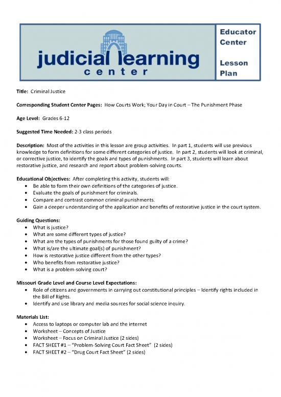Justice Pdf 152810 | Lesson Plan Criminal Justice