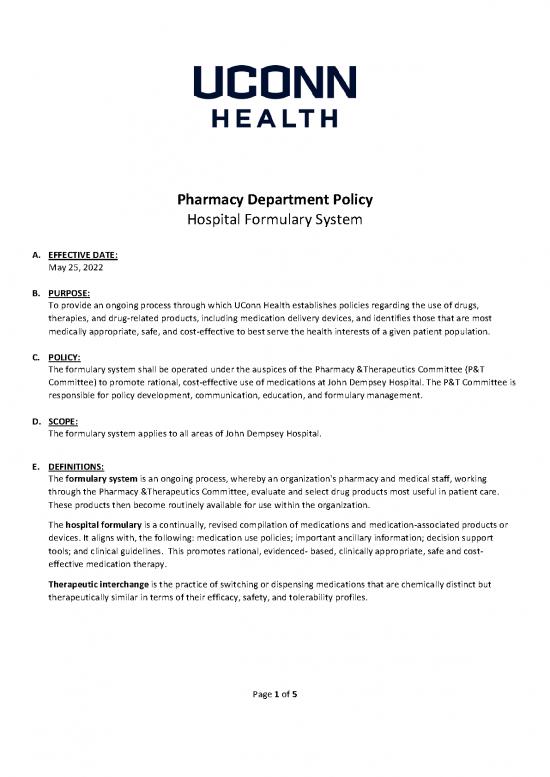 Hospital Formulary System Policy