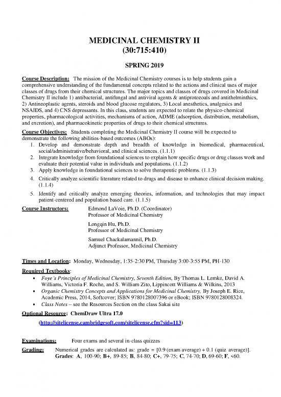 Med Chem Med Chem Ii Syllabus Spring 2019 Med Chem Med Chem Ii Syllabus Spring 2019