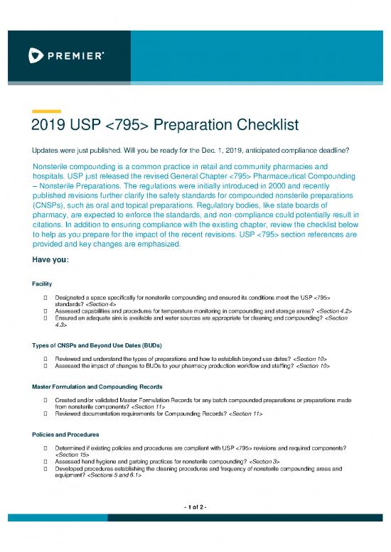 Premier 2019 Usp 795 Preparation Checklist
