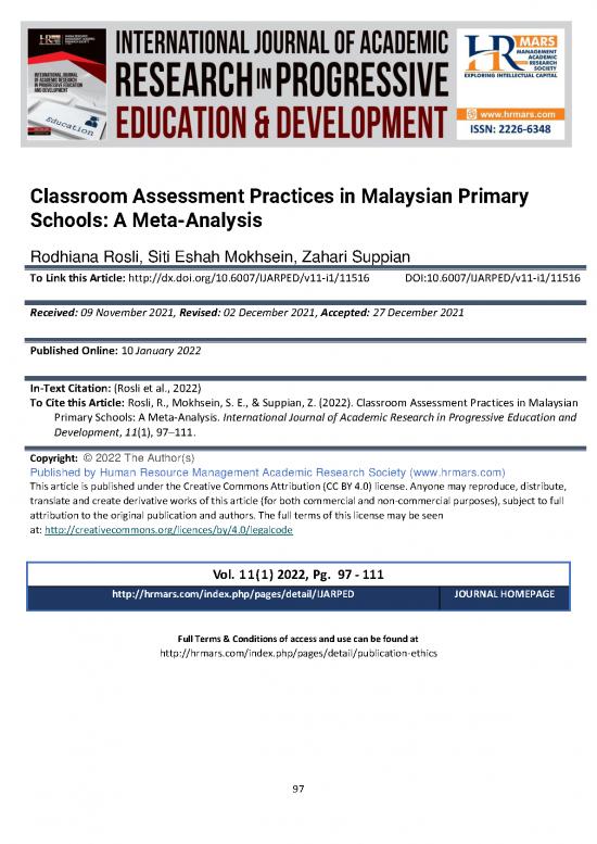 Society Pdf 157002 | Classroom Assessment Practices In Malaysian Primary Schools A Meta Analysis