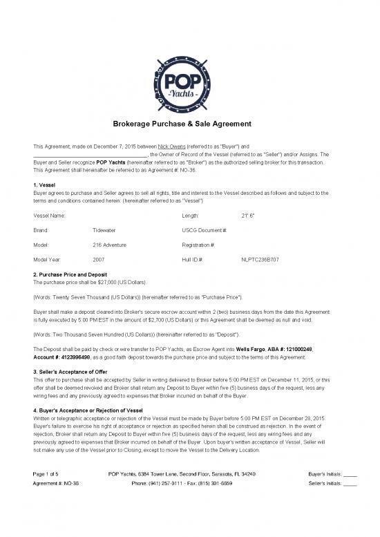 Agreement Sample 157433 | Sample Purchase And Sale Agreement
