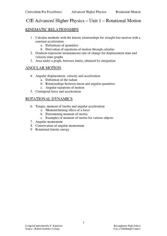 Dynamics Pdf 158086 Unit 1 Part 1 Rotational Motion Notes