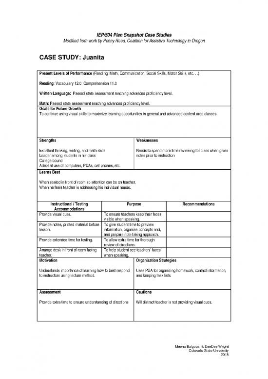 Iep And 504 Snapshot Case Studies