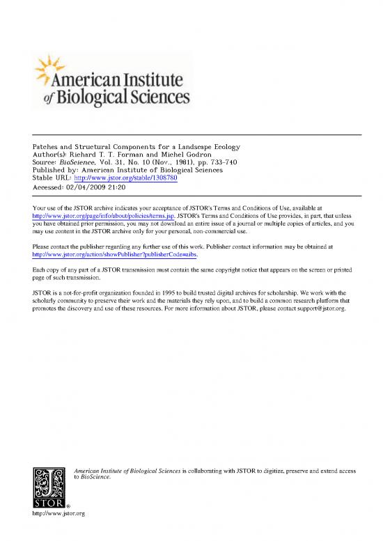 Ecology Pdf 160700 | Forman R T T And M Godron 1981 Patches And Structural Components For A ...
