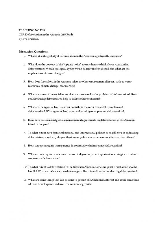Note On Causes And Effects Of Deforestation