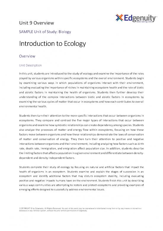Ecology Pdf 161133 | Sample Unit Intro To Ecology Science Biology