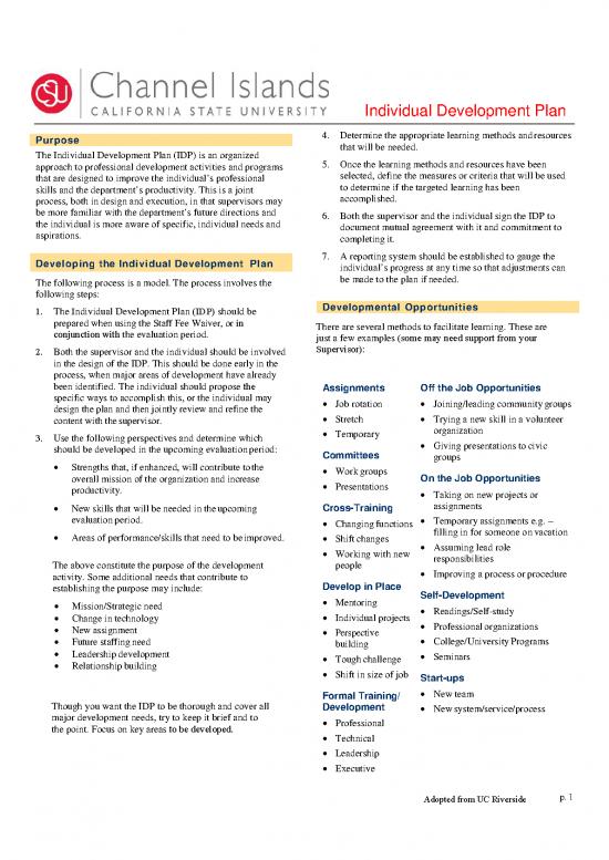Agreement Sample 165483 | Ci Individual Development Plan Form Ready2