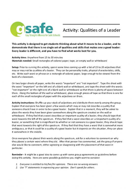 The Leader In You Pdf 163851 | Qualities Of A Leader Activity