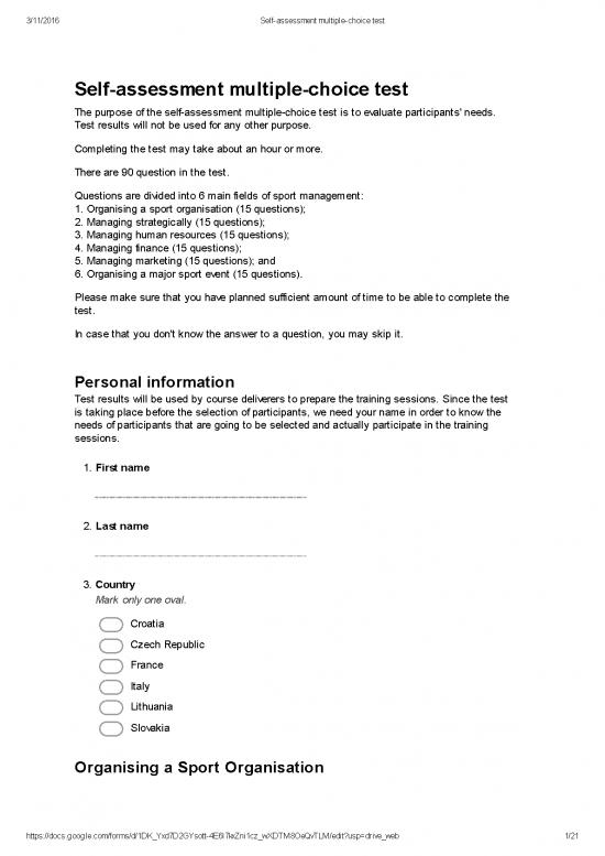 Self Assessment Multiple Choice Test