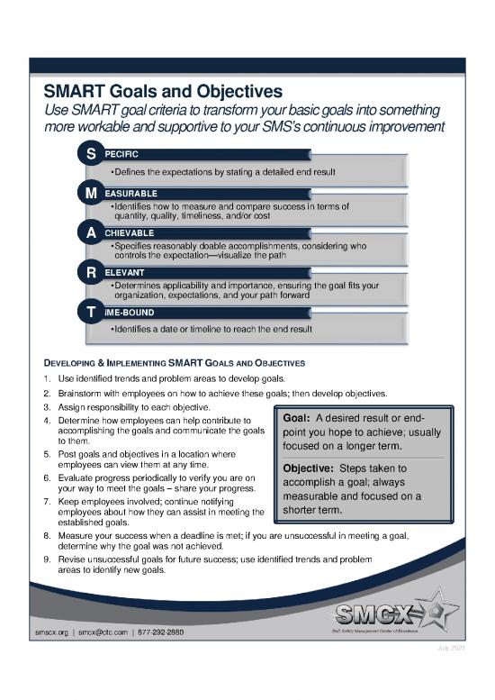 Measure Pdf Online 165934 | Smcx Onepager Smart Goals Objectives Jul21