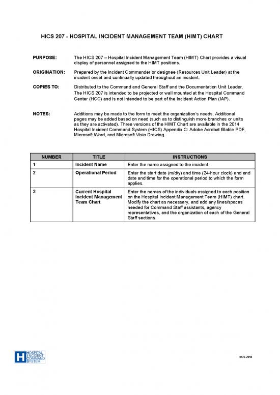 Management Team Pdf 165438 | Hics 207 Hospital Incident Managment Team ...