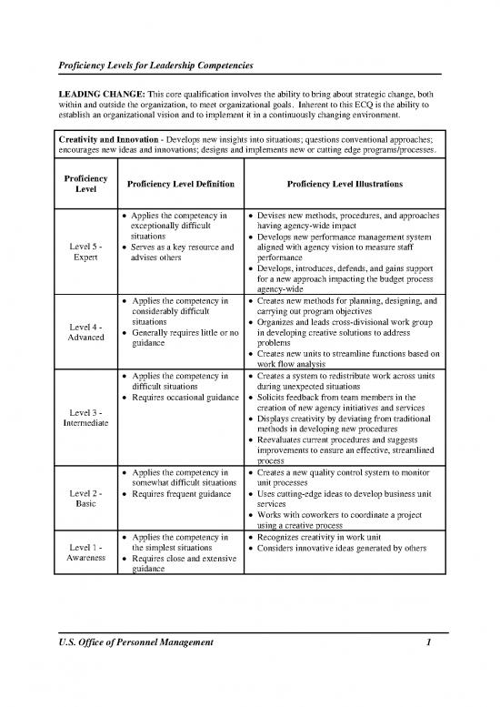 Leadership Pdf 164172 | Proficiency Levels For Leadership Competencies