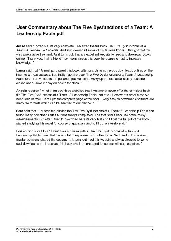 Leadership Pdf 164829 | The Five Dysfunctions Of A Team A Leadership Fable By Patrick Lencioni