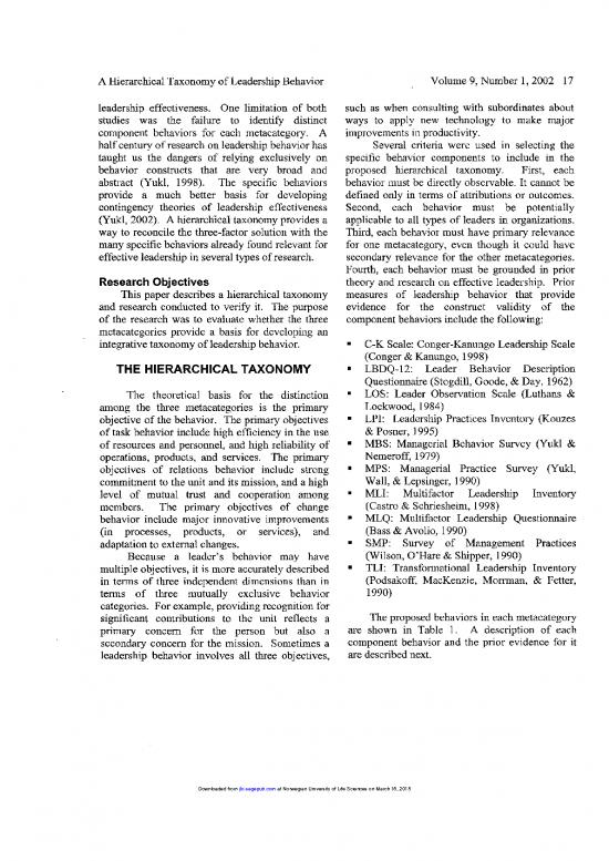 Leadership Pdf 164493 | Yukl Et Al 2002 Hierarchical Taxonomy Of Leadership Behavior