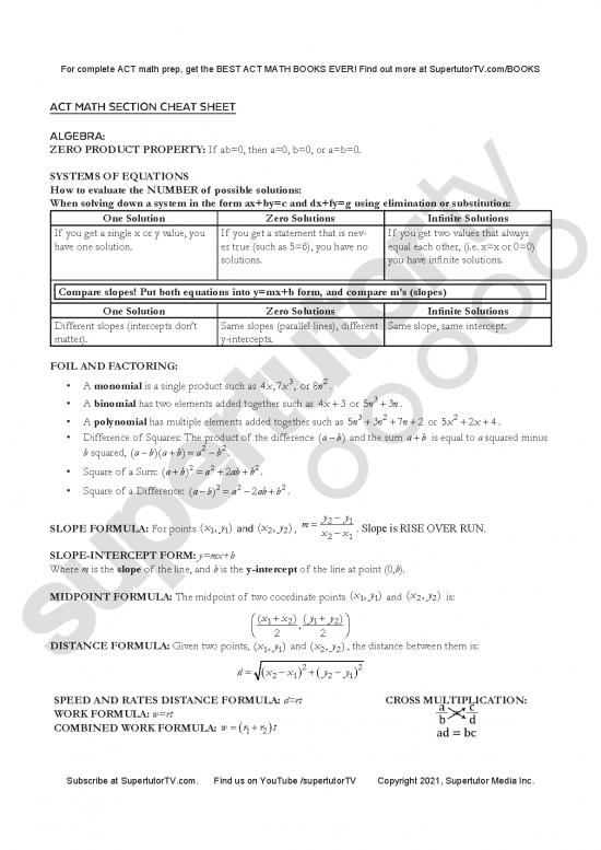 Solving Equations Pdf 166252 | Act Math Formula Cheat Sheet 2021