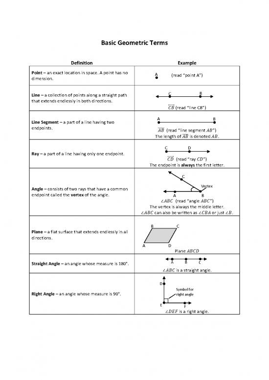 Measure Pdf Online 166766 | Basic Geometric Terms