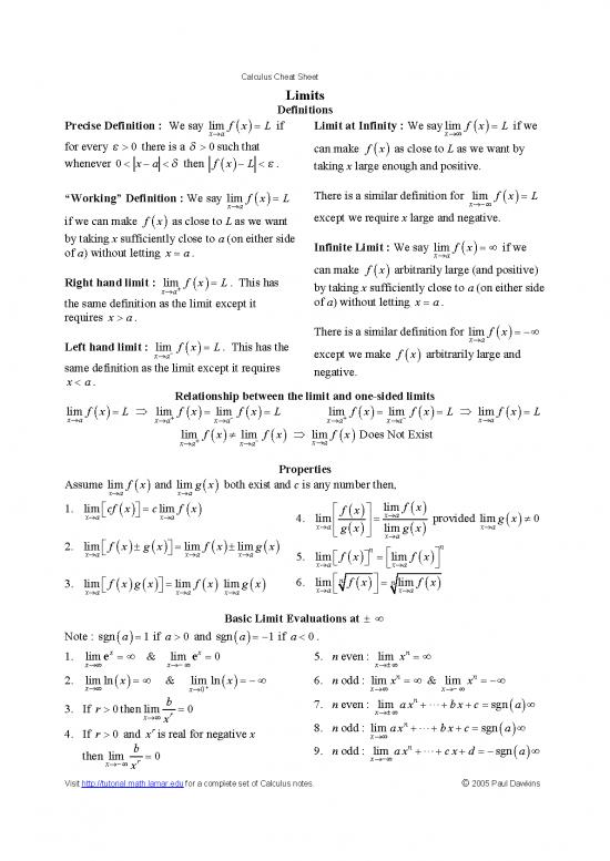 Calculus Pdf 166263 Calculus Cheat Sheet All