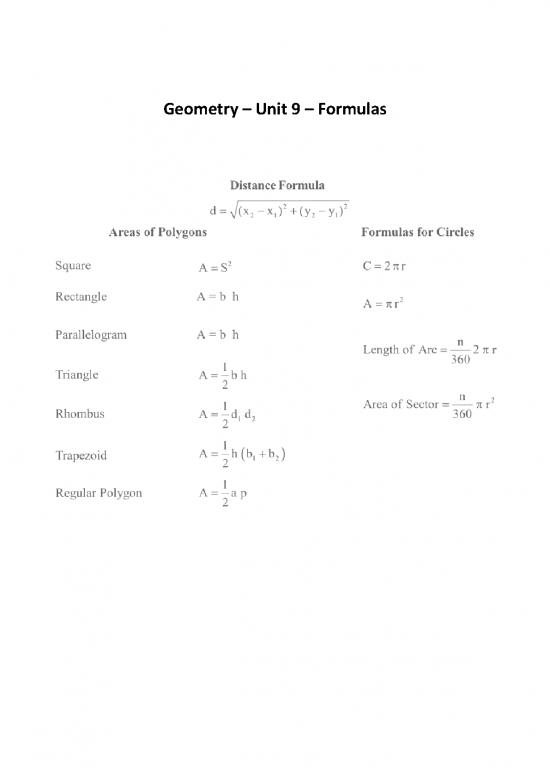 Geometry Pdf 166297 | Geometry Unit 9 And 10 Formula Sheet