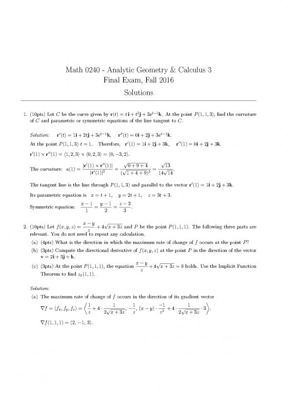 Calculus With Analytic Geometry Solution Pdf 171554 | 0240 Sample Final 4 Sln