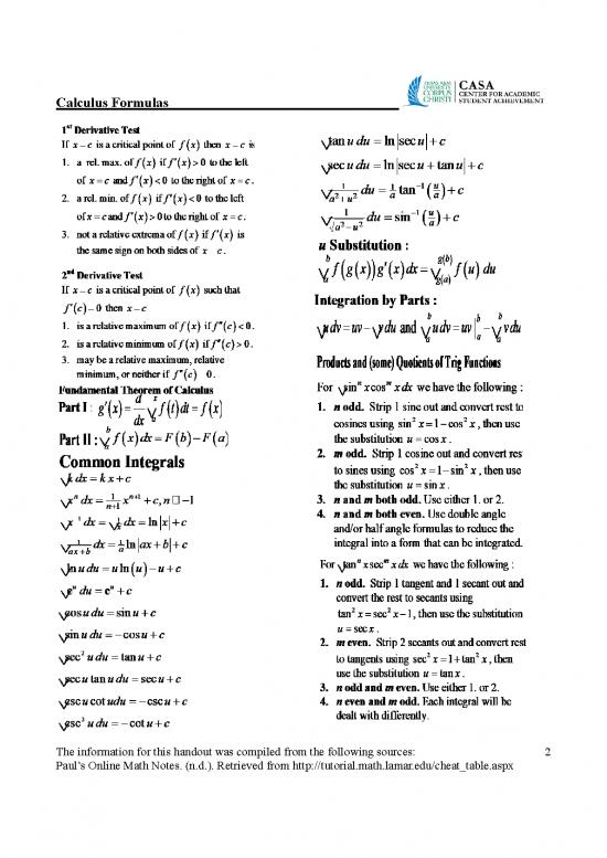 Calculus Pdf 170775 | Calculus Formula Sheet
